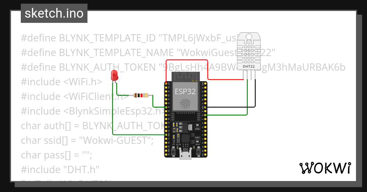DHT22+LED - Wokwi ESP32, STM32, Arduino Simulator
