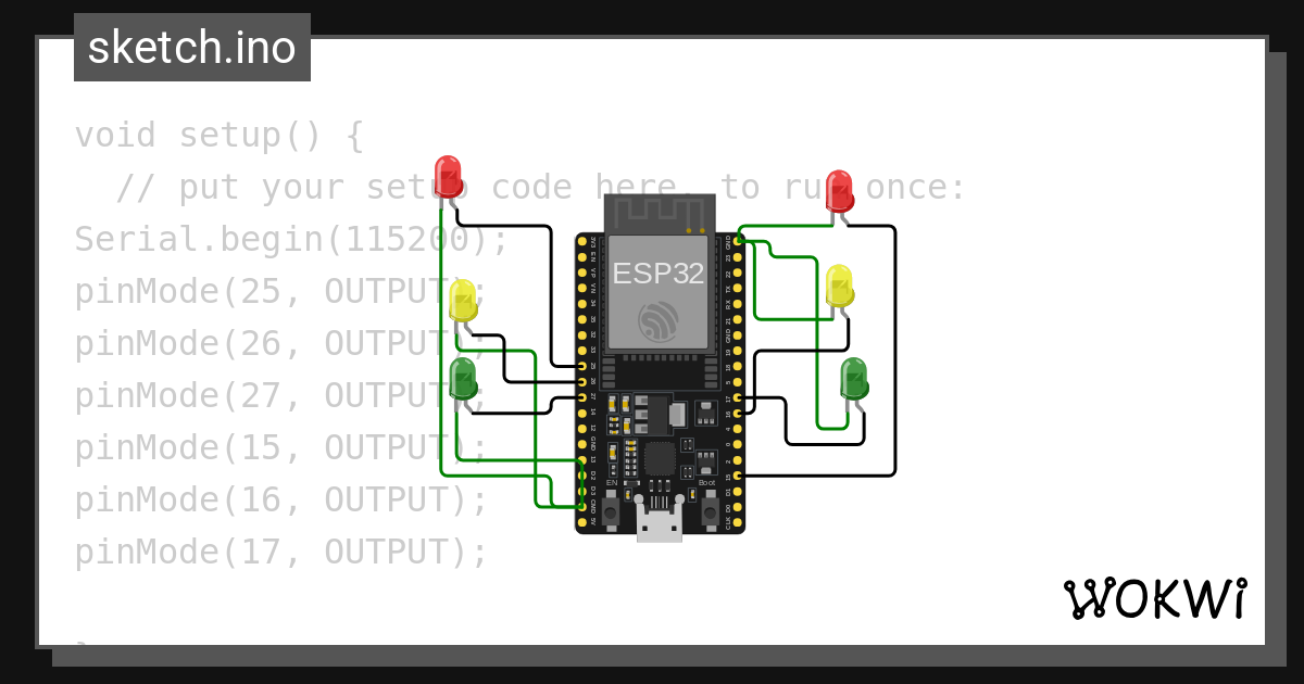 Traffic Led Blink Wokwi Esp32 Stm32 Arduino Simulator