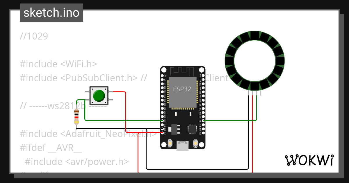 專題：mqtt To Ws2812b 主燈整合按鈕 Wokwi Esp32 Stm32 Arduino Simulator 5001