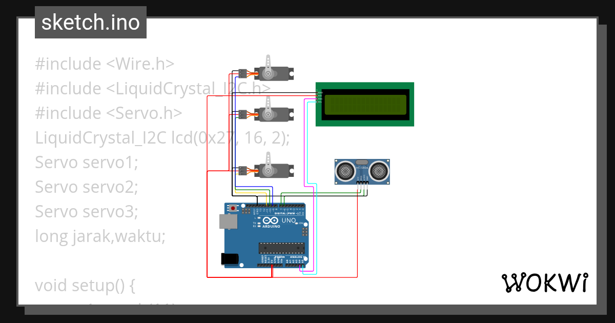 Ultrasonic Dan 3 Servo Wokwi Esp32 Stm32 Arduino Simulator 0746