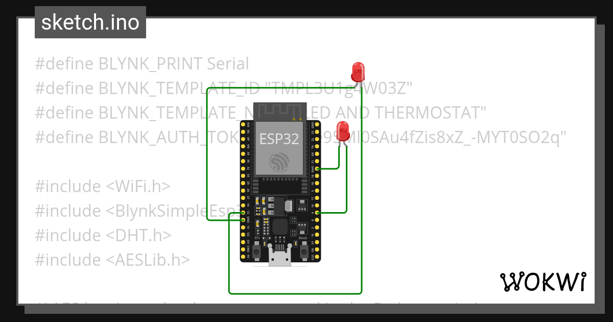 LED AND THERMOSTAT - Wokwi ESP32, STM32, Arduino Simulator