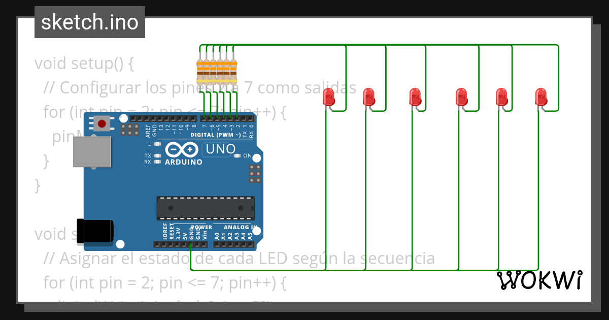 6 LEDS - Wokwi ESP32, STM32, Arduino Simulator