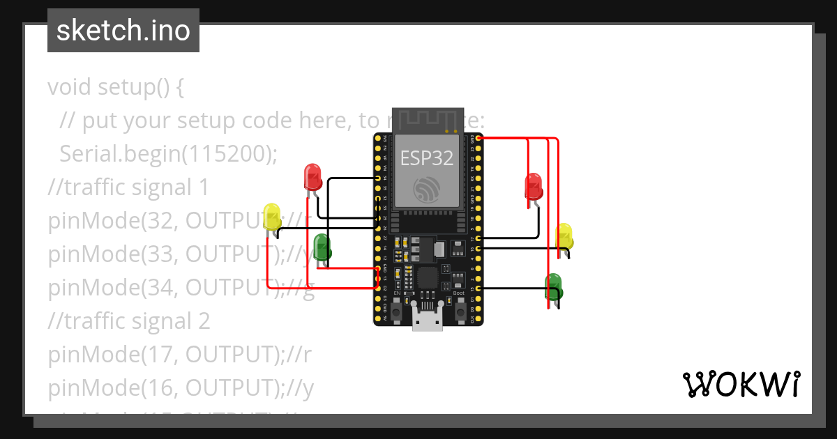 Ex 3 Traffic Signal Wokwi Esp32 Stm32 Arduino Simulator 