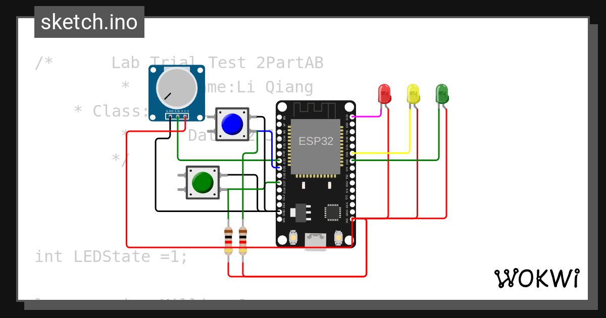 Labtrial Test 2partab红色灯亮两秒灭两秒 Wokwi Esp32 Stm32 Arduino Simulator 3552