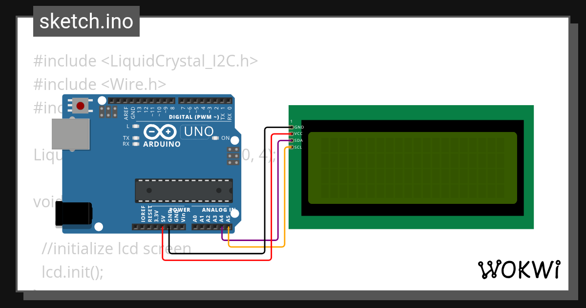 Uno I2C LCD - Wokwi ESP32, STM32, Arduino Simulator