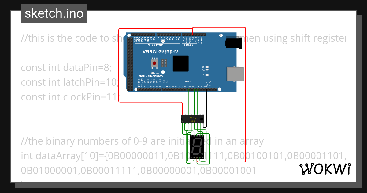 Coding Display 7 Segmen via Shift Register Copy - Wokwi ESP32, STM32, Arduino Simulator