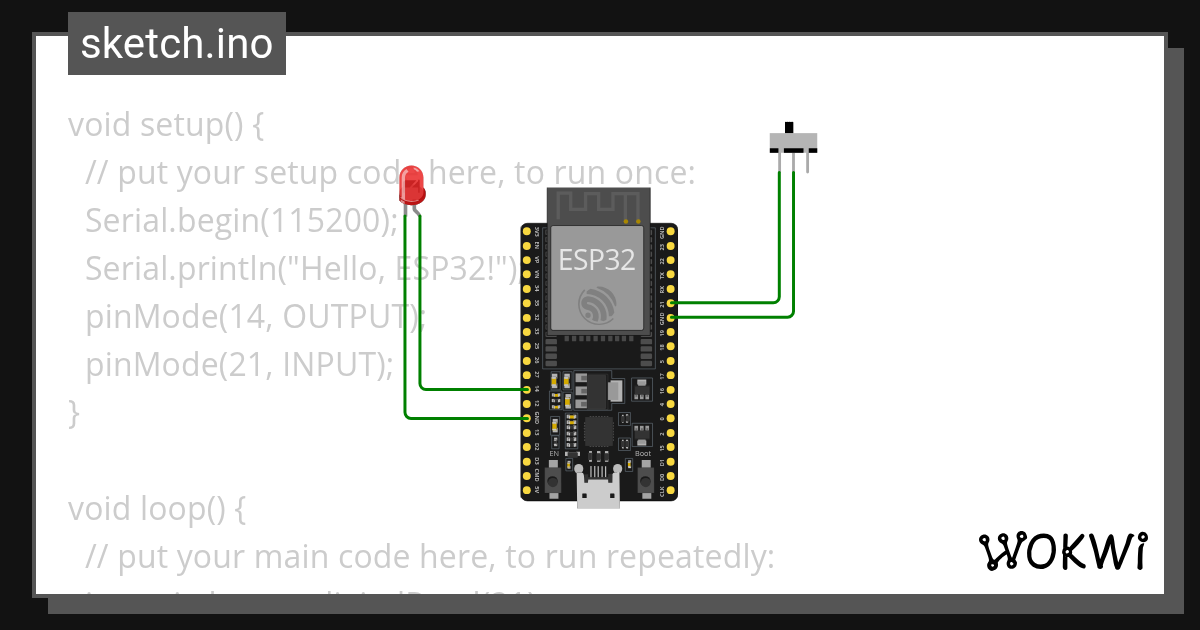 Led With Switch Wokwi Esp32 Stm32 Arduino Simulator 