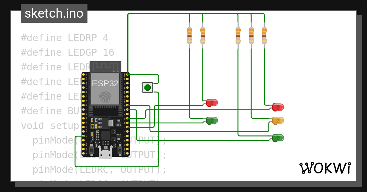 ไฟจราจร Wokwi Esp32 Stm32 Arduino Simulator 