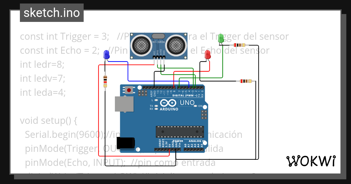 PRÁCTICA 4 SENSOR ULTRASONIDO - Wokwi ESP32, STM32, Arduino Simulator