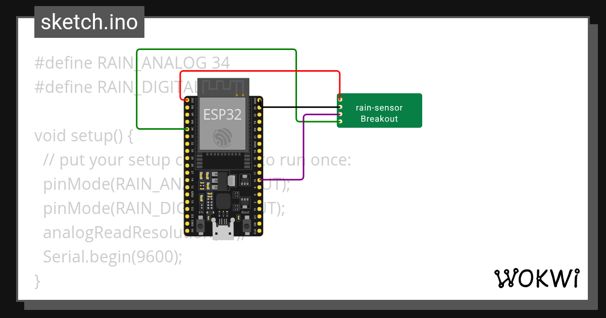 ESP32 + rain sensor Copy - Wokwi ESP32, STM32, Arduino Simulator