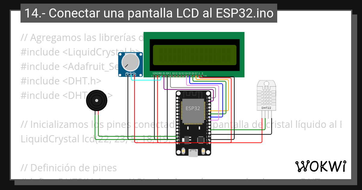 14.- Conectar una pantalla LCD al ESP32.ino Copy - Wokwi ESP32, STM32, Arduino Simulator