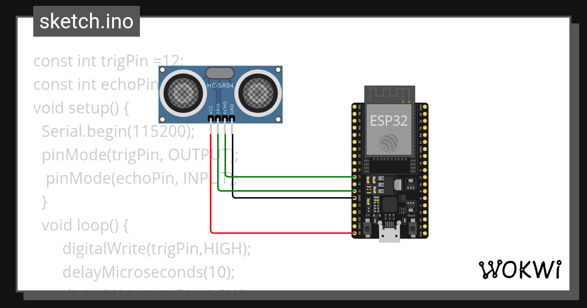 Ultrasonic Distance Sensor Wokwi Esp32 Stm32 Arduino Simulator 