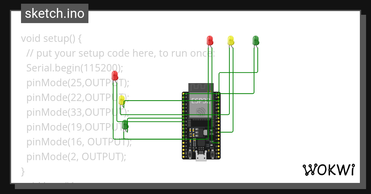 traffic light led - Wokwi ESP32, STM32, Arduino Simulator
