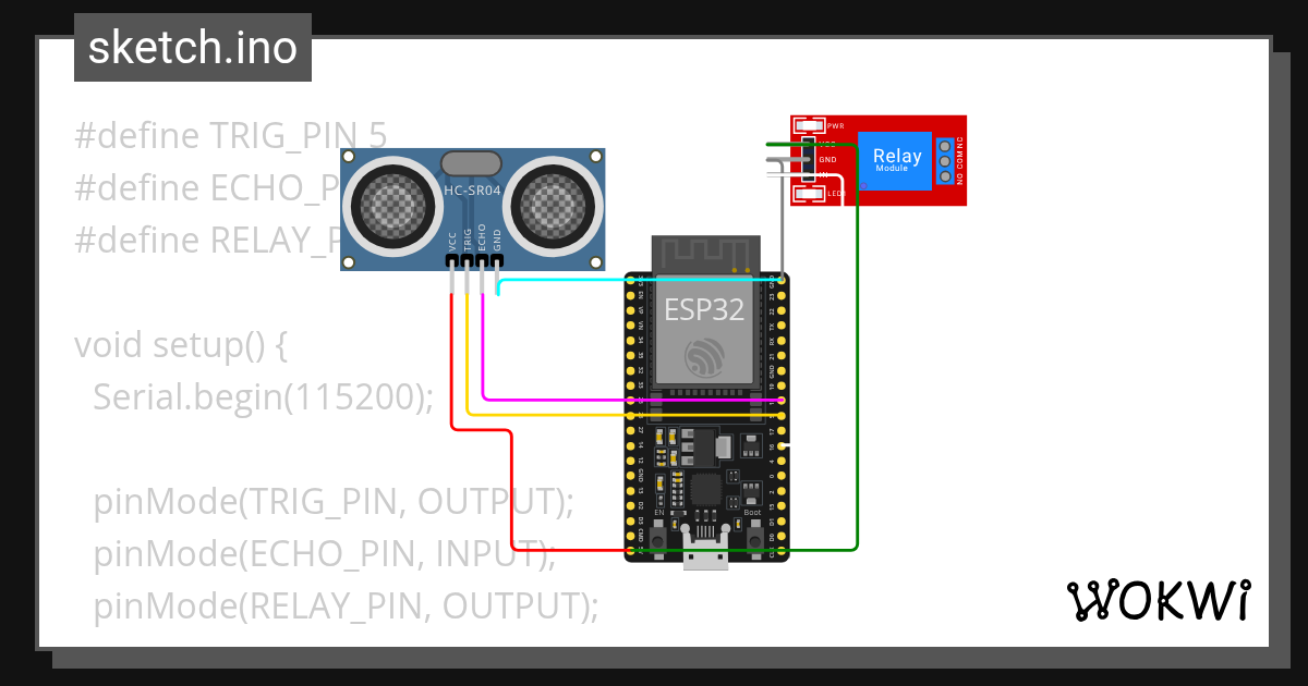 Ultrasonic And Relay Sensor Wokwi Esp32 Stm32 Arduino Simulator
