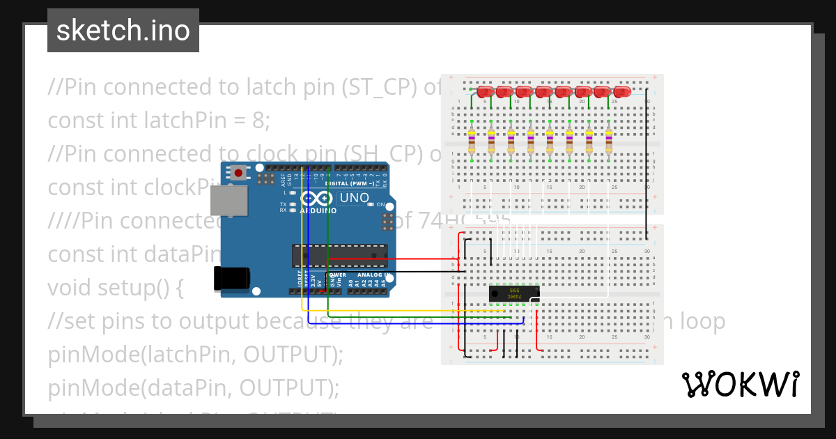 Shift Register set up - Wokwi ESP32, STM32, Arduino Simulator