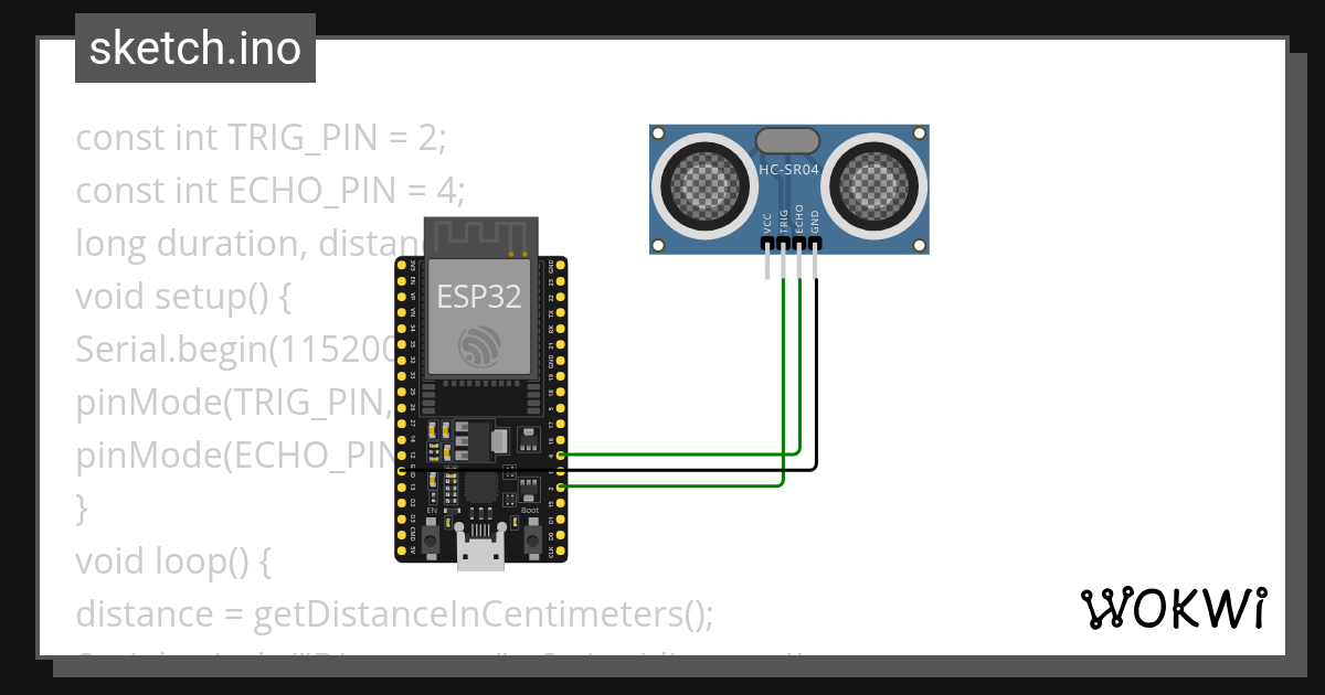 ultrasonic sensor - Wokwi ESP32, STM32, Arduino Simulator