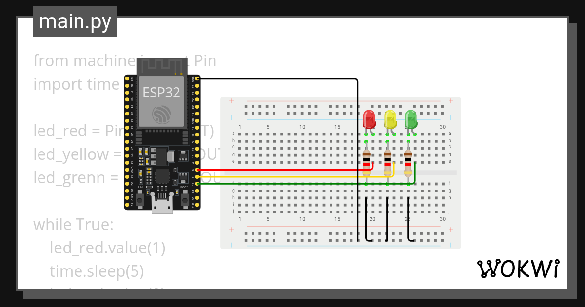 Project 04 Traffic Lights - Wokwi ESP32, STM32, Arduino Simulator