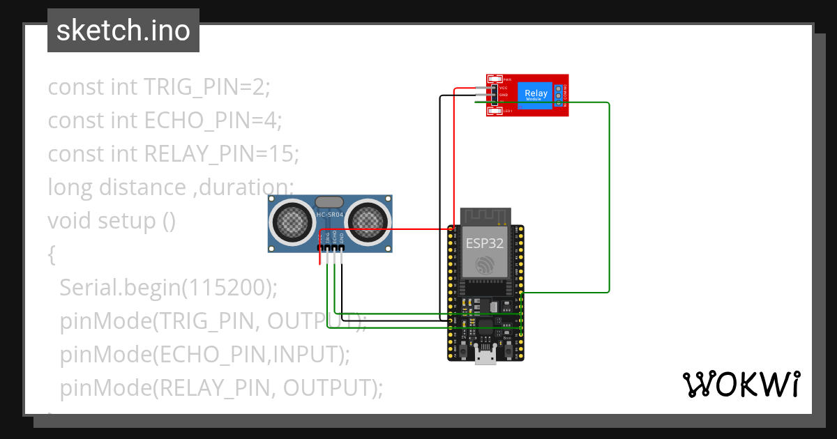 PREMISHA ULTRASONIC RELAY - Wokwi ESP32, STM32, Arduino Simulator