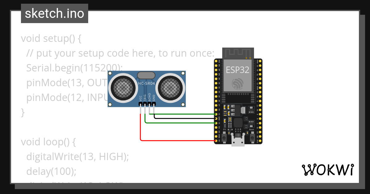 ultrasonic distance sensor - Wokwi ESP32, STM32, Arduino Simulator