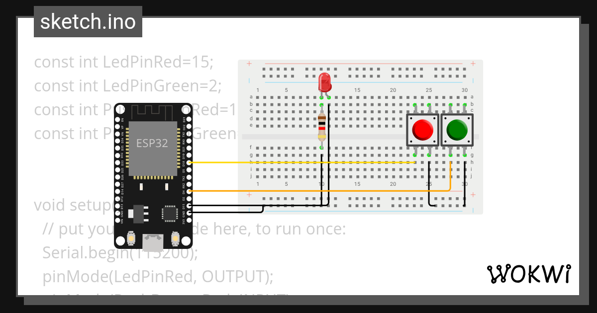 esp32 led 2 button 2 Copy - Wokwi ESP32, STM32, Arduino Simulator