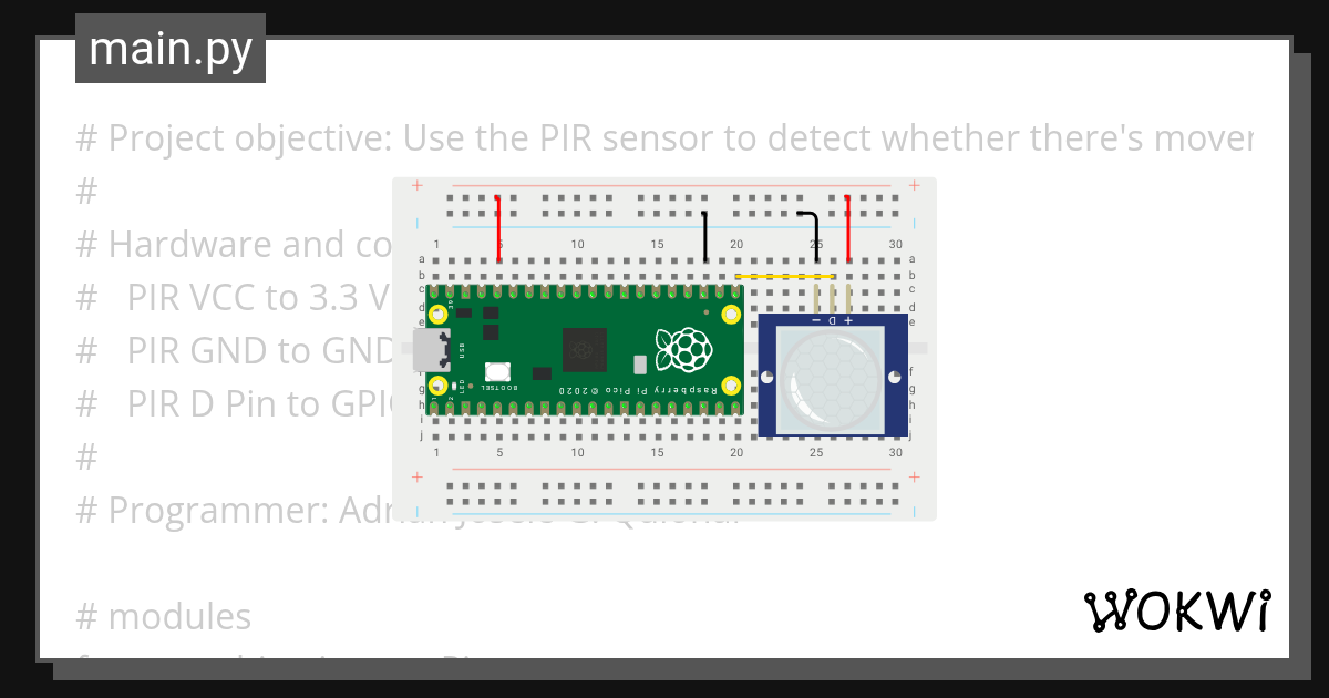 Raspberry Pi Pico PIR Detect Motion Copy - Wokwi ESP32, STM32, Arduino Simulator