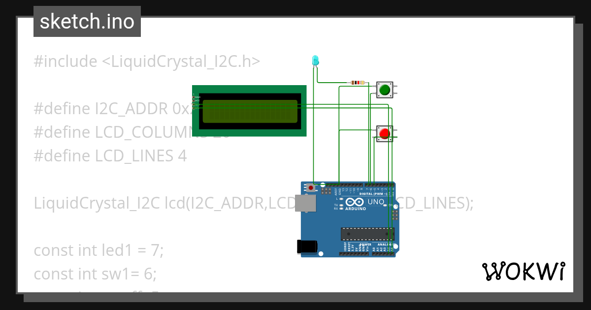 LCD-serial-2 Button - Wokwi ESP32, STM32, Arduino Simulator