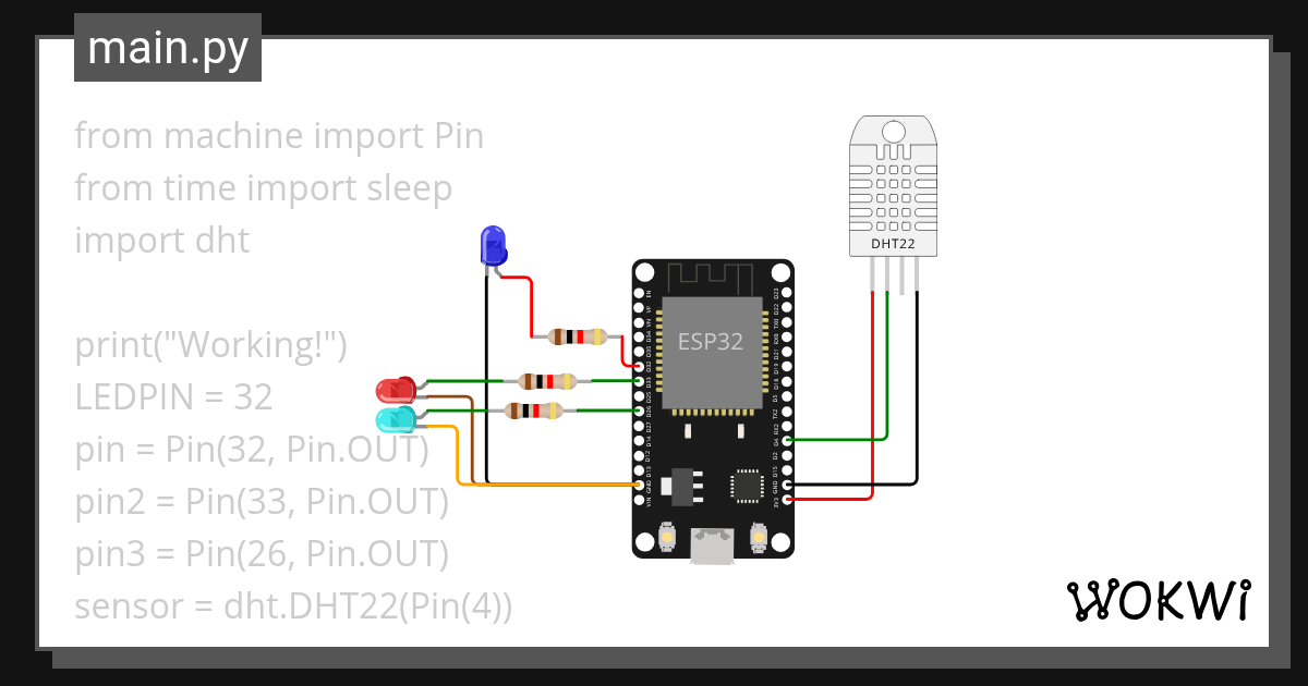 LEDandTempHumid Cleo - Wokwi ESP32, STM32, Arduino Simulator