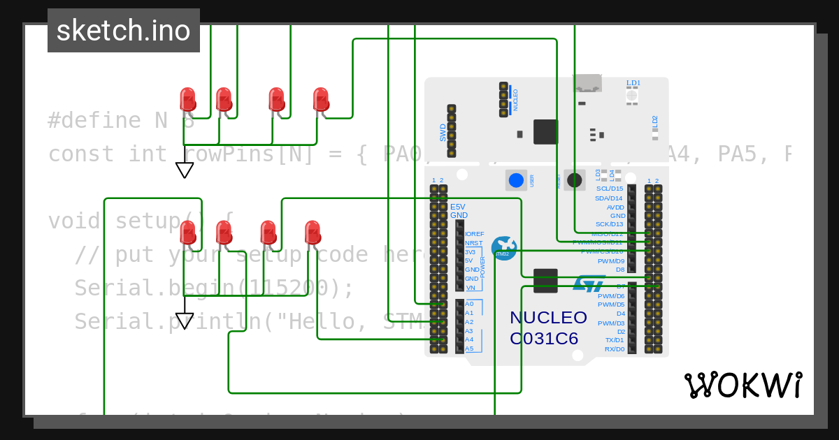 Stm32 C031c6 8 Leds Ajr Wokwi Esp32 Stm32 Arduino Simulator