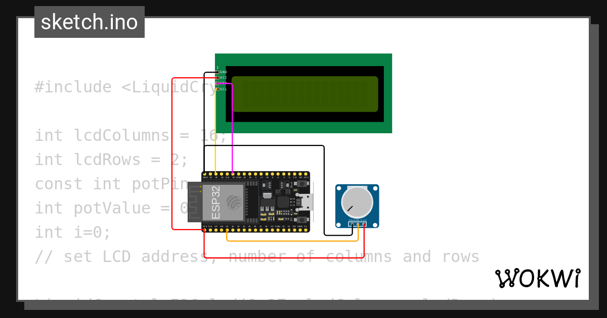 potentiometer in lcd display - Wokwi ESP32, STM32, Arduino Simulator potentiometer in lcd display - Wokwi ESP32, STM32, Arduino Simulator