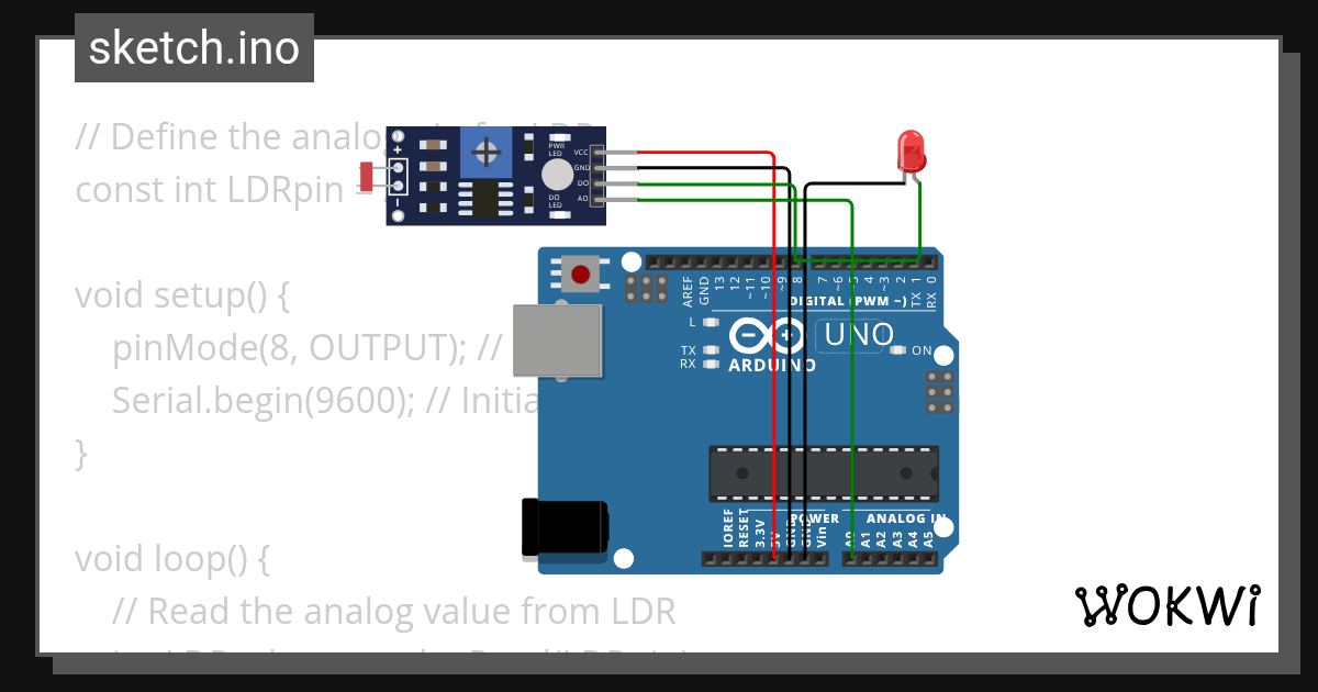 LDR with led - Wokwi ESP32, STM32, Arduino Simulator