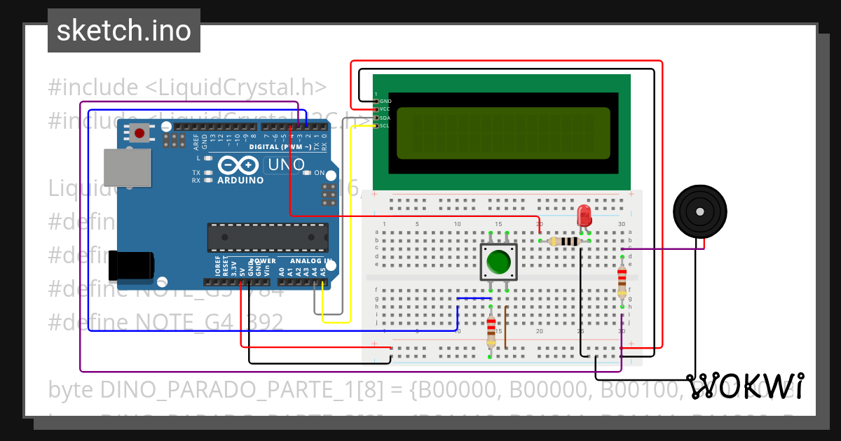 JUEGO DINOSAURIO GOOGLE (BETA 1.6) - Wokwi ESP32, STM32, Arduino Simulator