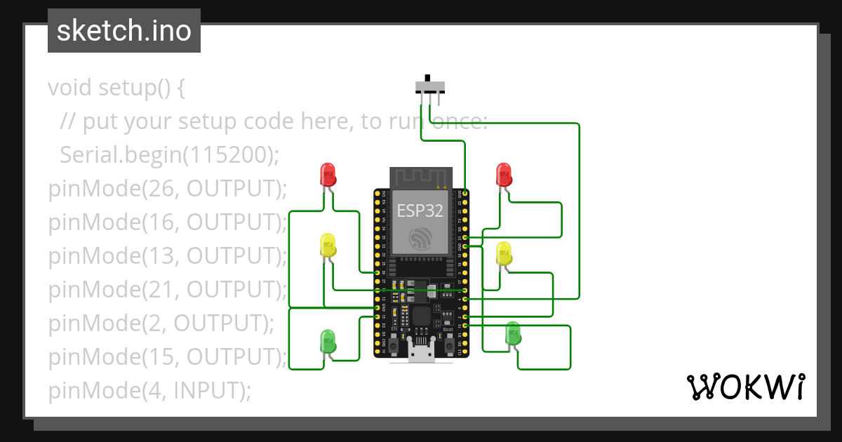 switch in traffic light control program - Wokwi ESP32, STM32, Arduino Simulator