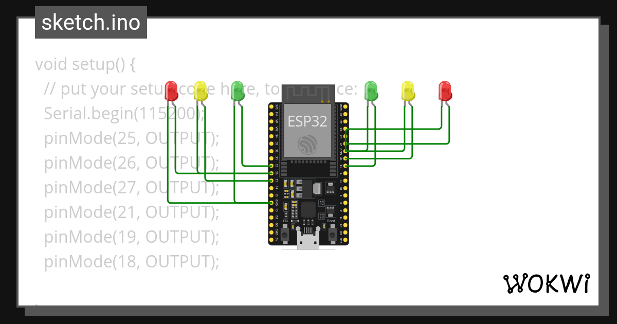 esp traffic light - Wokwi ESP32, STM32, Arduino Simulator