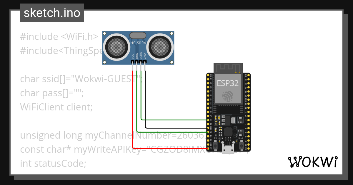 Ultra Sonic sensor jaga - Wokwi ESP32, STM32, Arduino Simulator