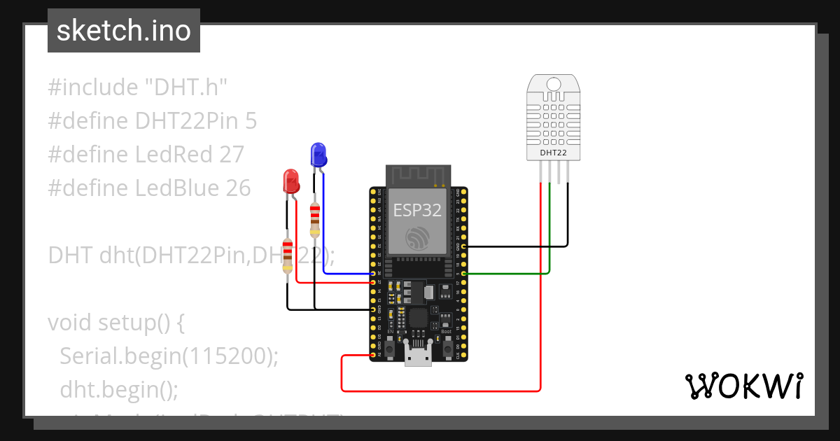 DHT22 ESP 32 - Wokwi ESP32, STM32, Arduino Simulator