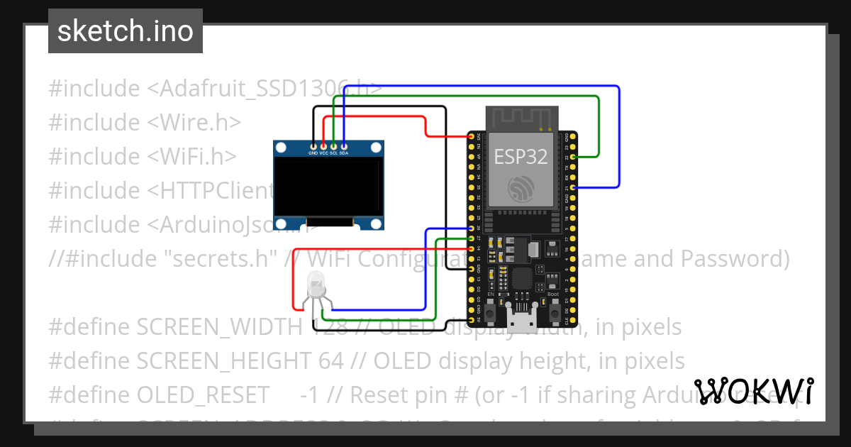 BTC w/LED ESP32 full board - Wokwi ESP32, STM32, Arduino Simulator