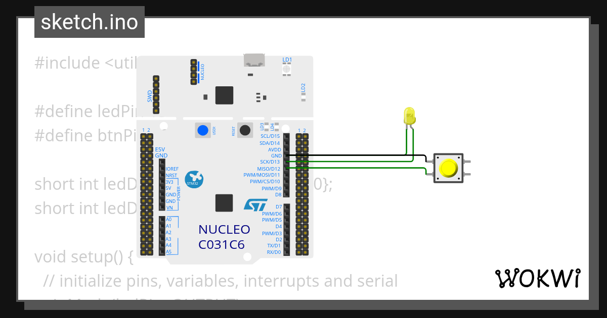 LED Delay Change using Interrupt - Wokwi ESP32, STM32, Arduino Simulator