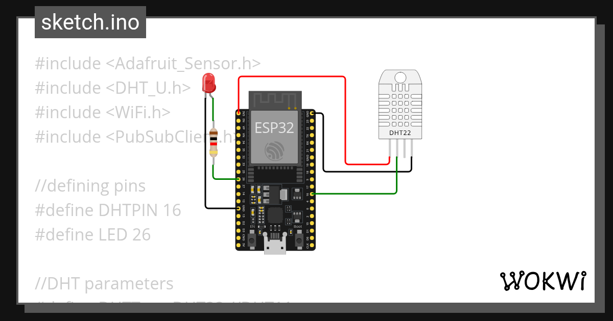 MQTT_DHT LED - Wokwi ESP32, STM32, Arduino Simulator