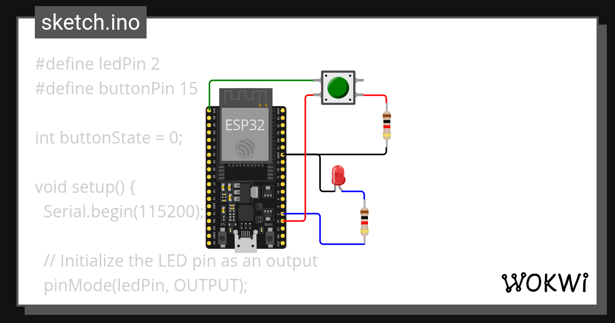 Digital Input Push Button + LED - Wokwi ESP32, STM32, Arduino Simulator Digital Input Push Button + LED - Wokwi ESP32, STM32, Arduino Simulator