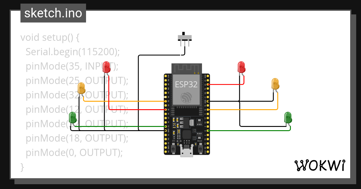 switch traffic led - Wokwi ESP32, STM32, Arduino Simulator