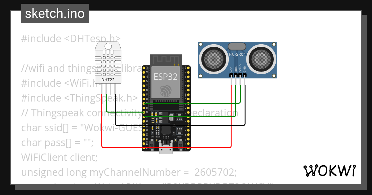 temperature,humidity and distance - Wokwi ESP32, STM32, Arduino Simulator