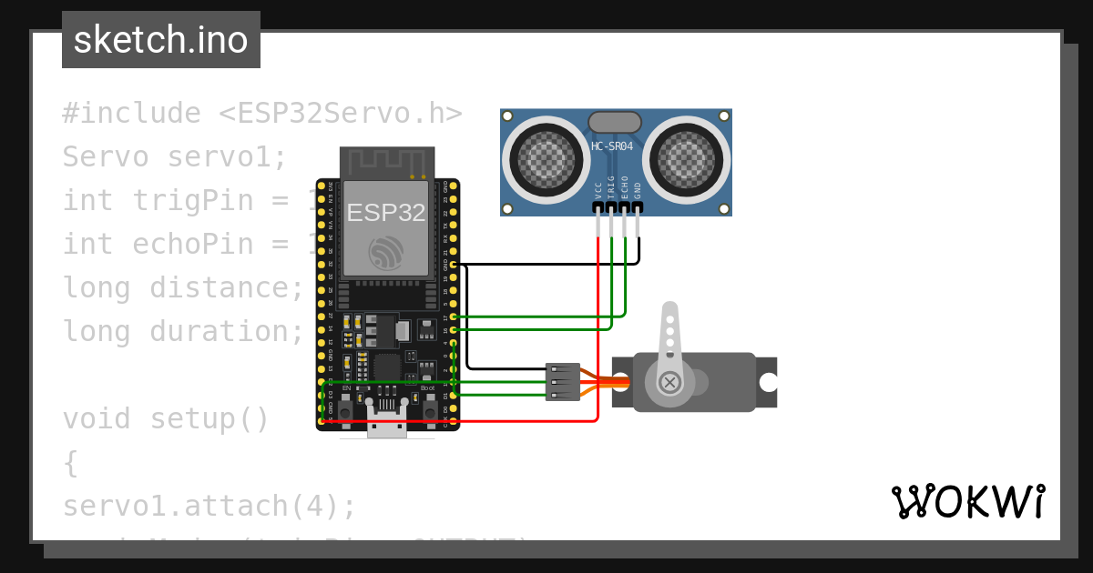 Esp32 Sensor Ultrasonik And Servo Wokwi Esp32 Stm32 Arduino Simulator