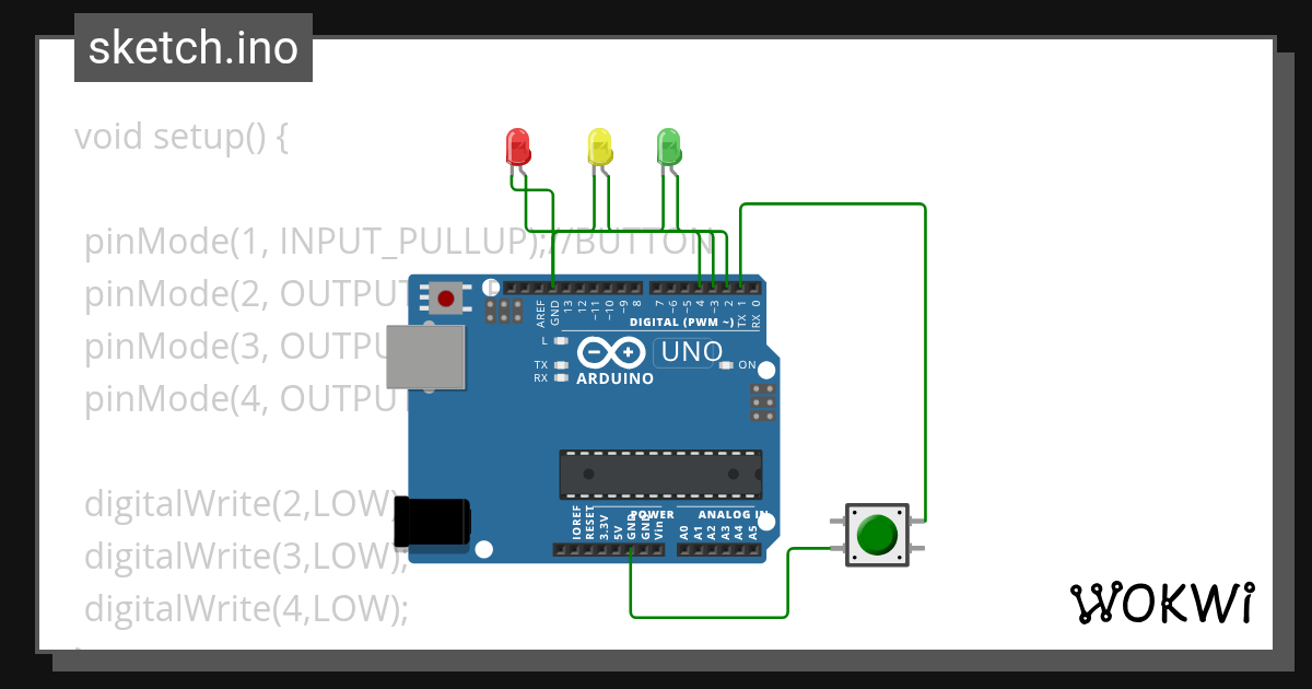 BUTTON TRAFFIC LIGHT - Wokwi ESP32, STM32, Arduino Simulator