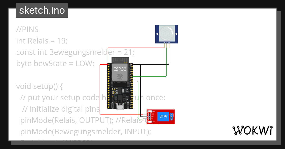 Test Bewegungsmelder Wokwi Esp32 Stm32 Arduino Simulator 