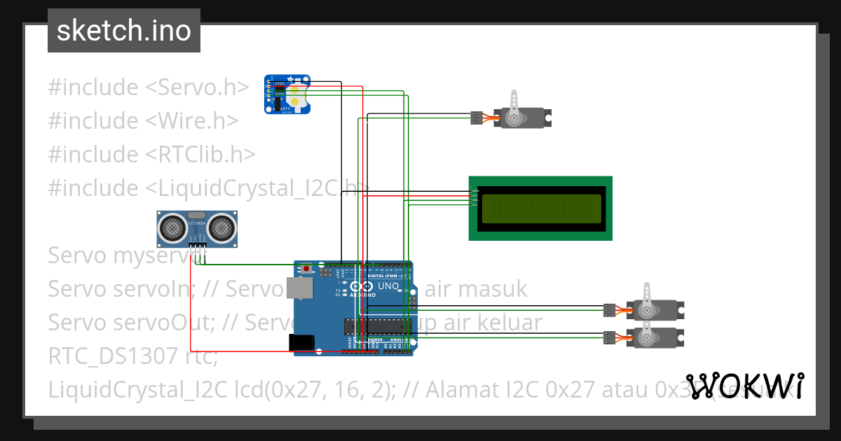 feeding dan penguras ikan - Wokwi ESP32, STM32, Arduino Simulator