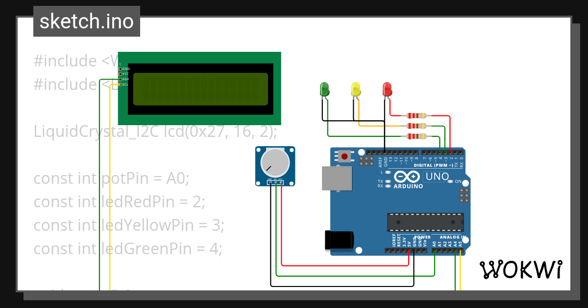 Project 05 - Pot dengan lcd dan led. - Wokwi ESP32, STM32, Arduino Simulator