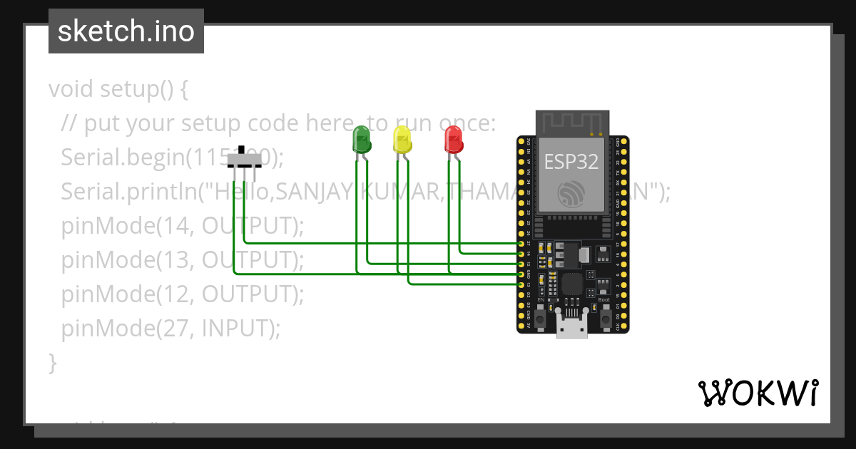 traffic light with switch - Wokwi ESP32, STM32, Arduino Simulator