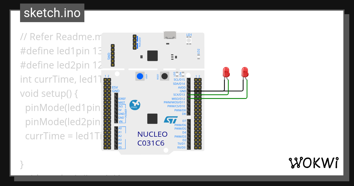 Two Led Blink Different Delay Template Copy Wokwi Esp32 Stm32