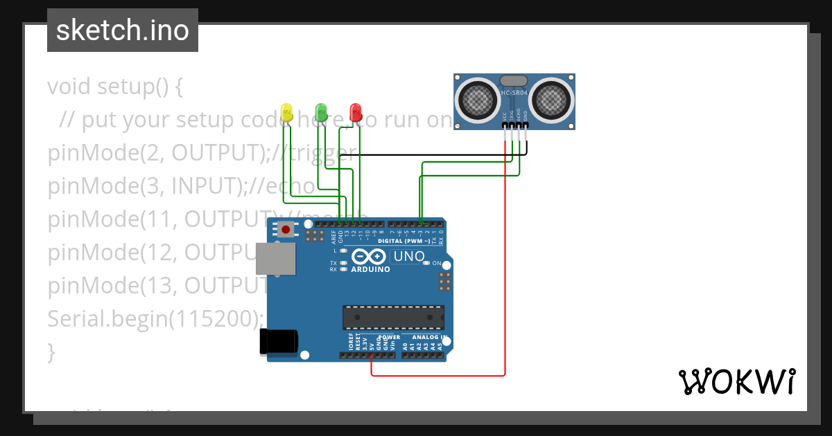 FE distance sensor traffic light - Wokwi ESP32, STM32, Arduino Simulator