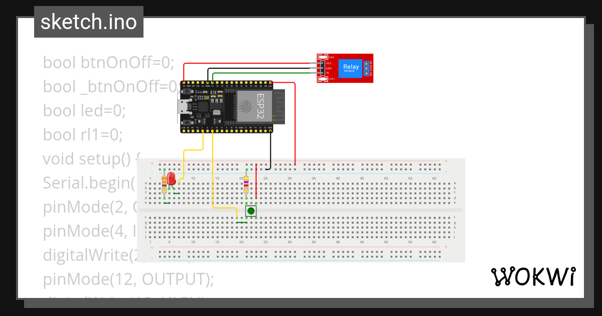 ligar led com botao e relay - Wokwi ESP32, STM32, Arduino Simulator